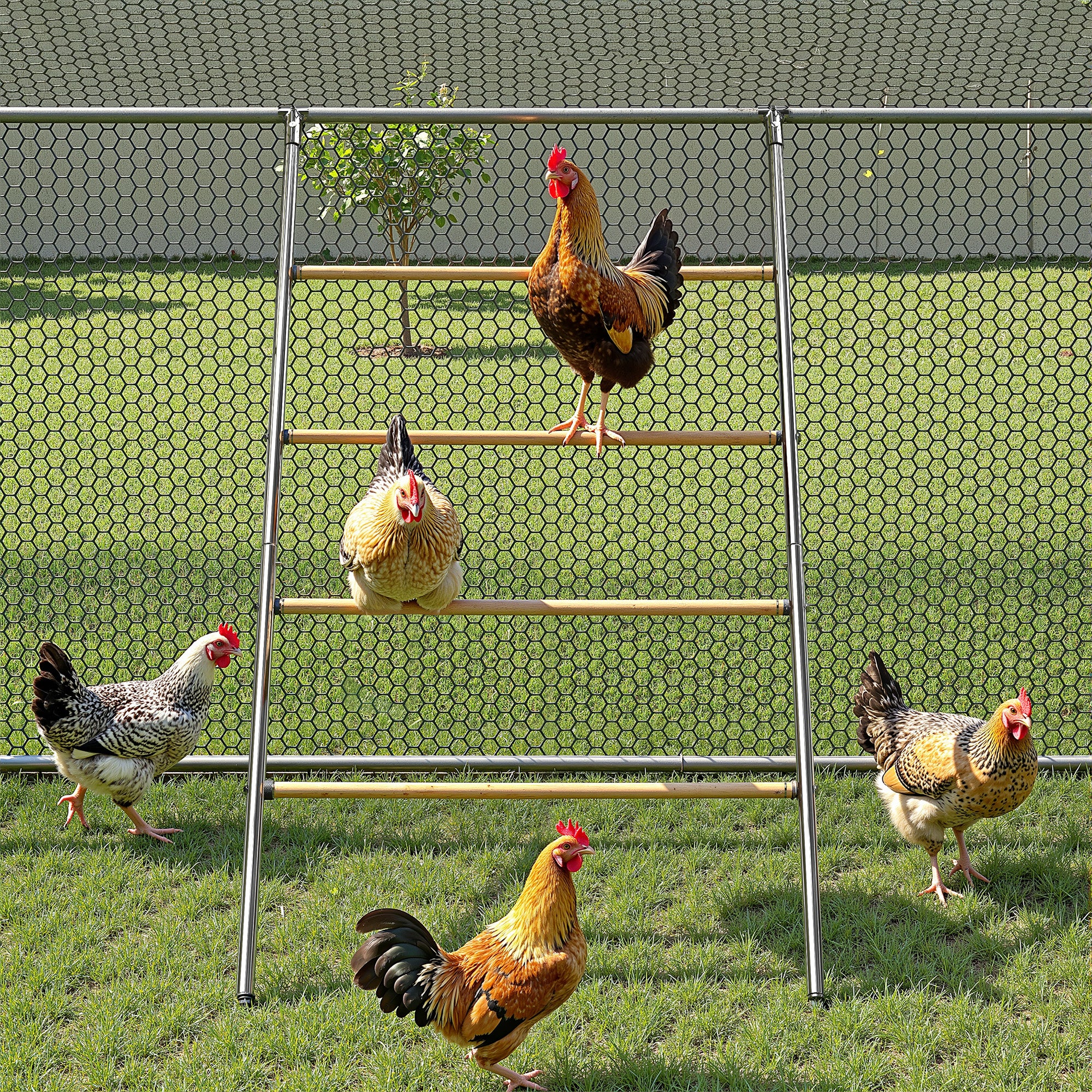 Chicken Roosting Perch - Heavy Duty 4-Tier Metal & Wood Chicken Roost
