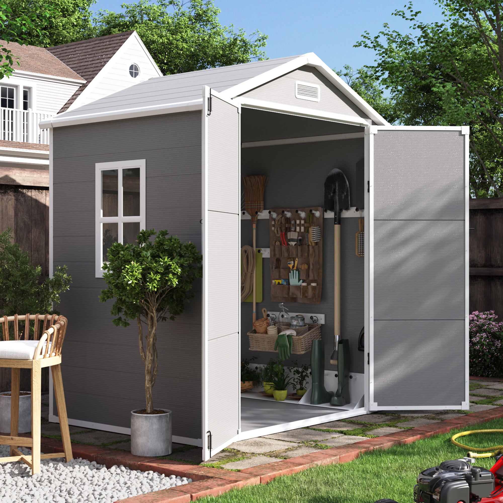 UDPATIO Outdoor Resin Storage Shed 6x4.5 FT, Plastic Garden Shed for B